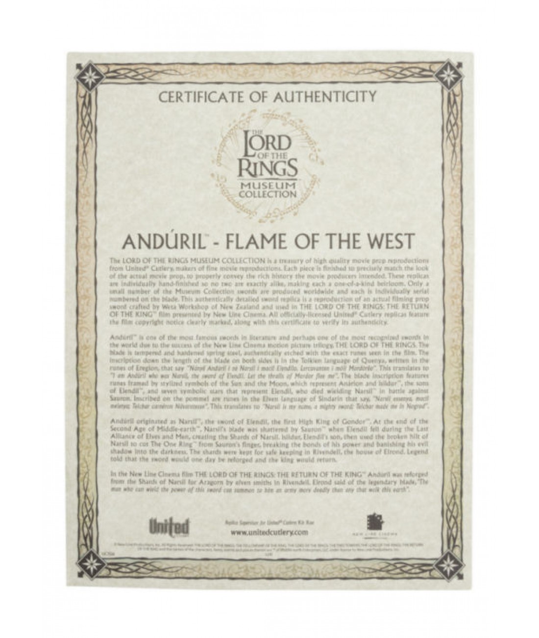 Lord of the Rings - Anduril Sword - Museum Collection